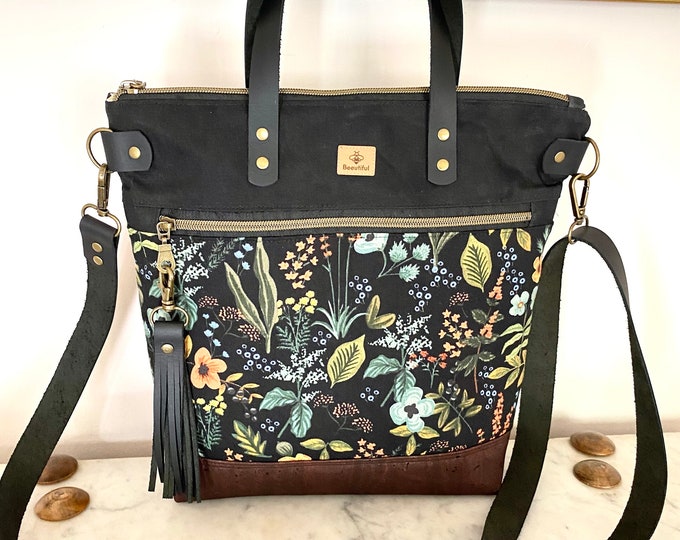 Black Crossbody Tote Bag/ Aberdeen Tote Bag/ Waxed Canvas Bag/ Handbag ...