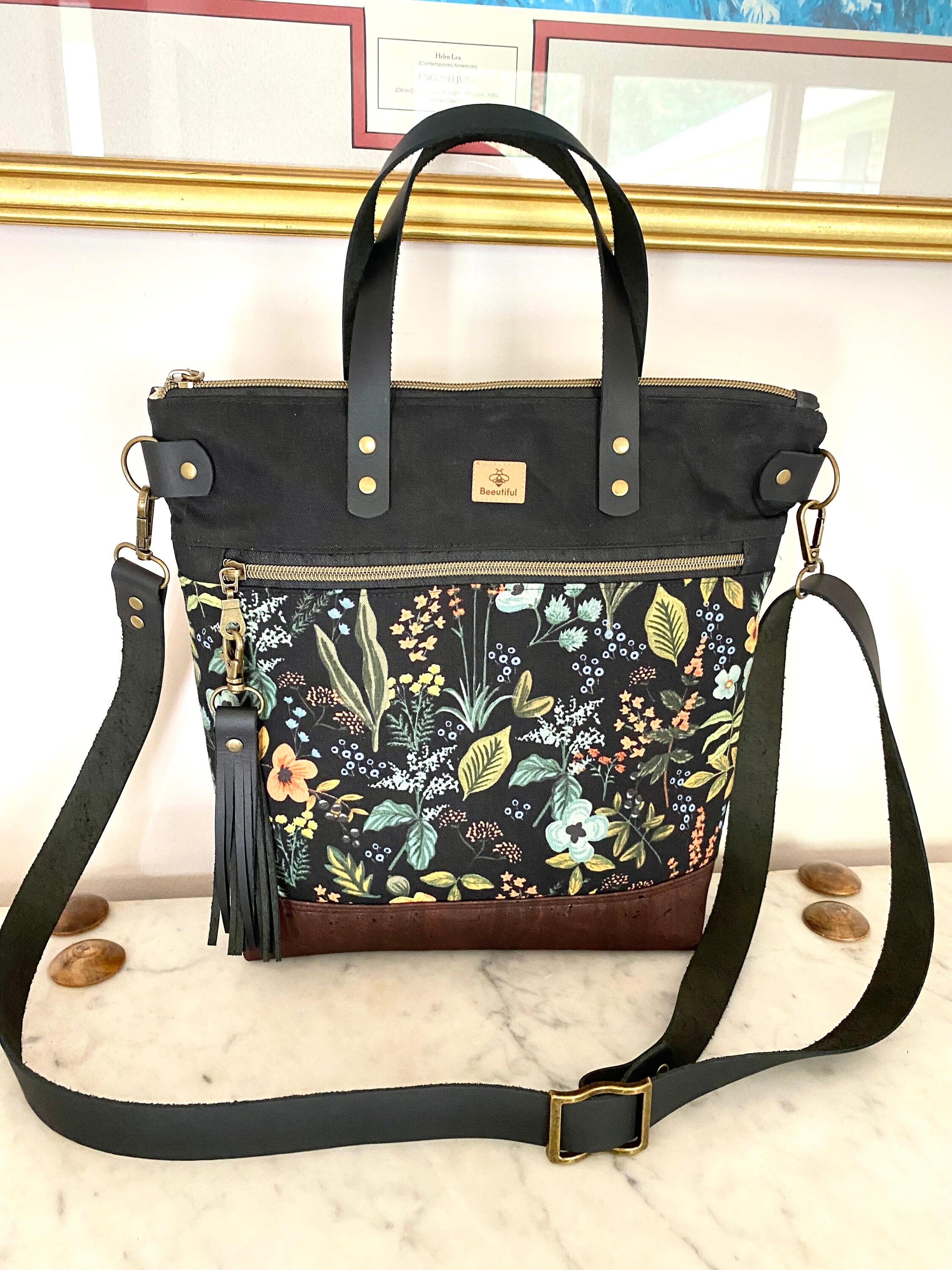 Black Crossbody Tote Bag/ Aberdeen Tote Bag/ Waxed Canvas Bag/ Handbag ...