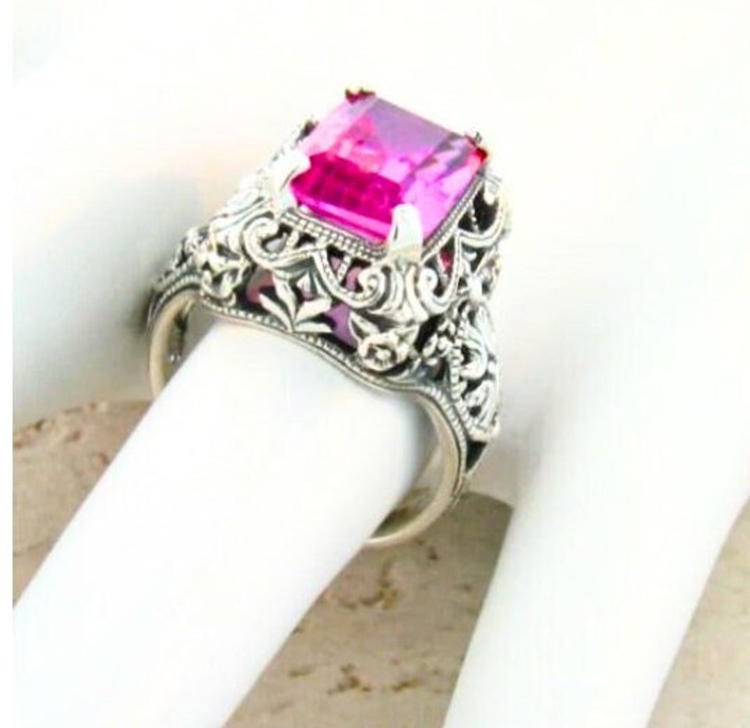 Vintage Estate 4.00 Carat Pink Lab Sapphire Solitaire Filigree Ring in ...
