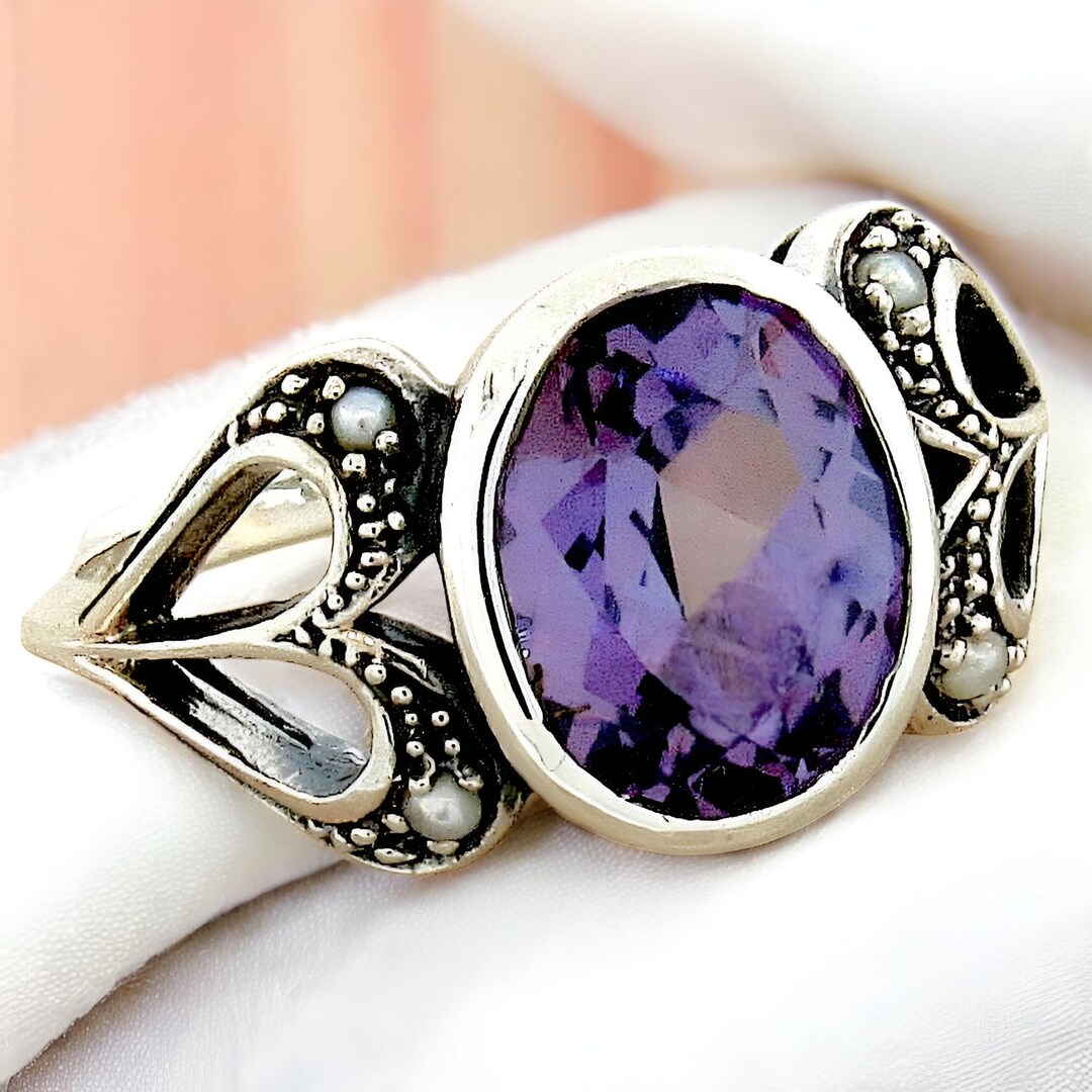 Vintage 3.50 Carat Alexandrite Heart Ring: 925 Sterling Silver Filigree ...