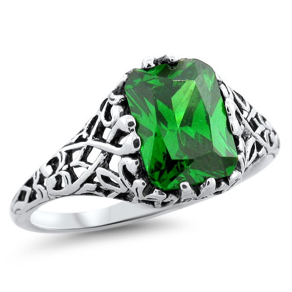 Green Silver Ring - Etsy