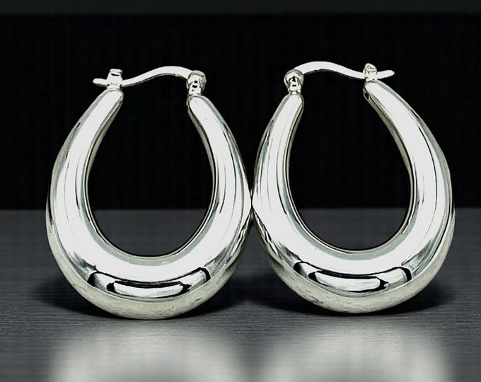925 Sterling Silver Hoop Earrings, Lightweight Oval Latch Back, Classic ...