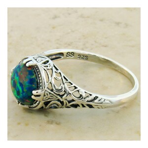 Vintage Estate Black Opal Solitaire Filigree Ring in 925 Solid Sterling ...