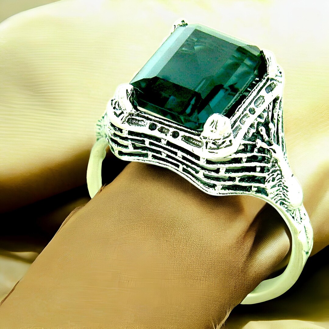 Vintage Peacock Design Ring With 2 Carat London Blue Topaz, 925 Solid ...