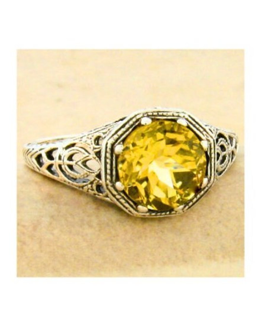 Vintage Estate Natural Citrine Solitaire Filigree Ring in 925 Solid ...