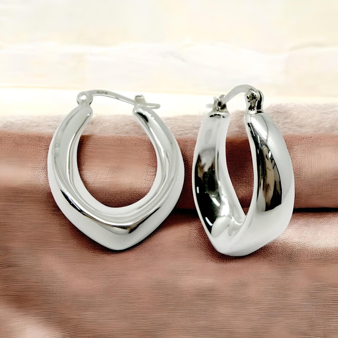 925 Sterling Silver Latch Back Hoops, Minimalist Unique Lightweight ...