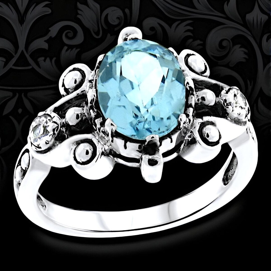 Vintage Natural Sky Blue & White Topaz Ring in 925 Solid Sterling ...