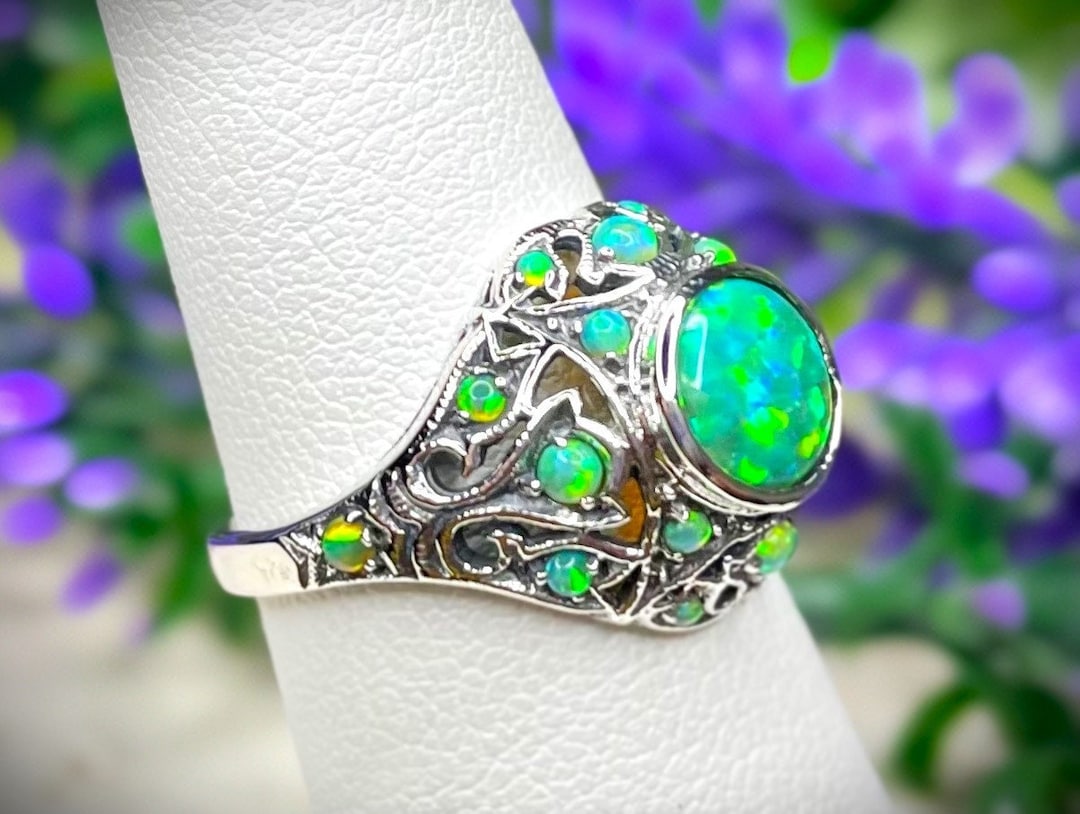 Vintage Green Fire Opal Ring: Filigree 925 Sterling Silver 093 - Etsy