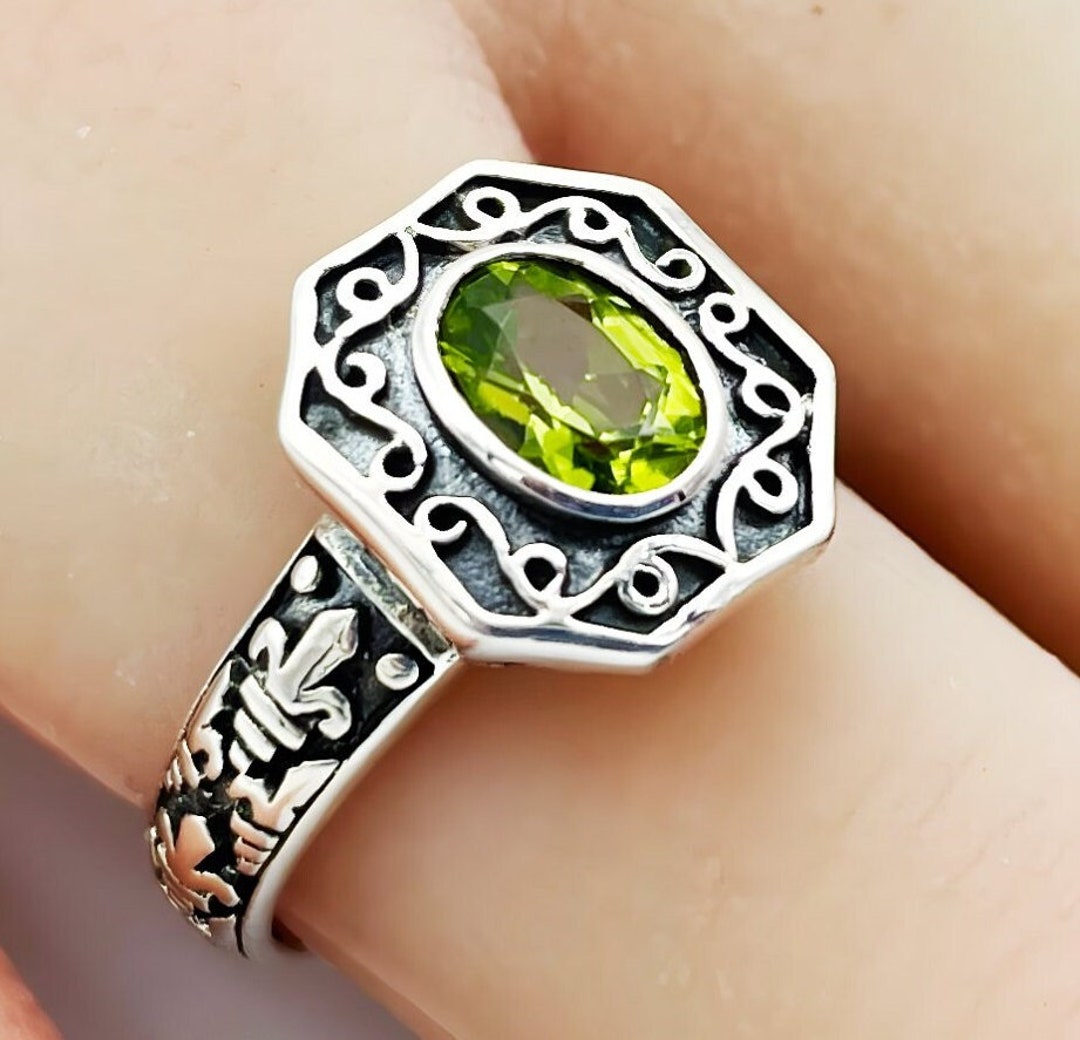 Fleur De Lis Vintage Estate Natural Peridot Filigree Ring in 925 Solid Sterling Silver 861 - Etsy