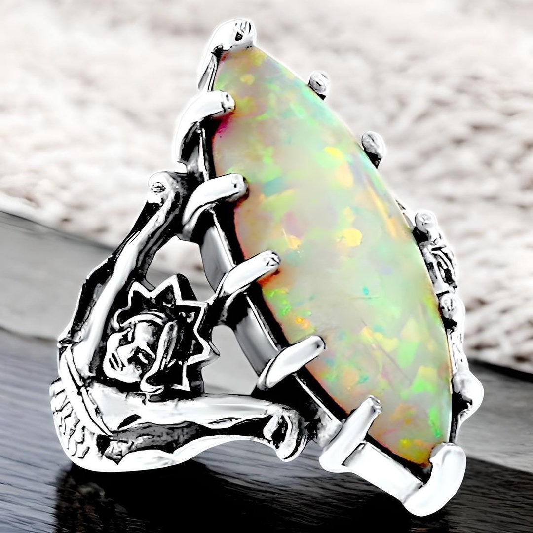 Vintage Opal Mermaid Sea Goddess Ring, 925 Solid Sterling Silver ...