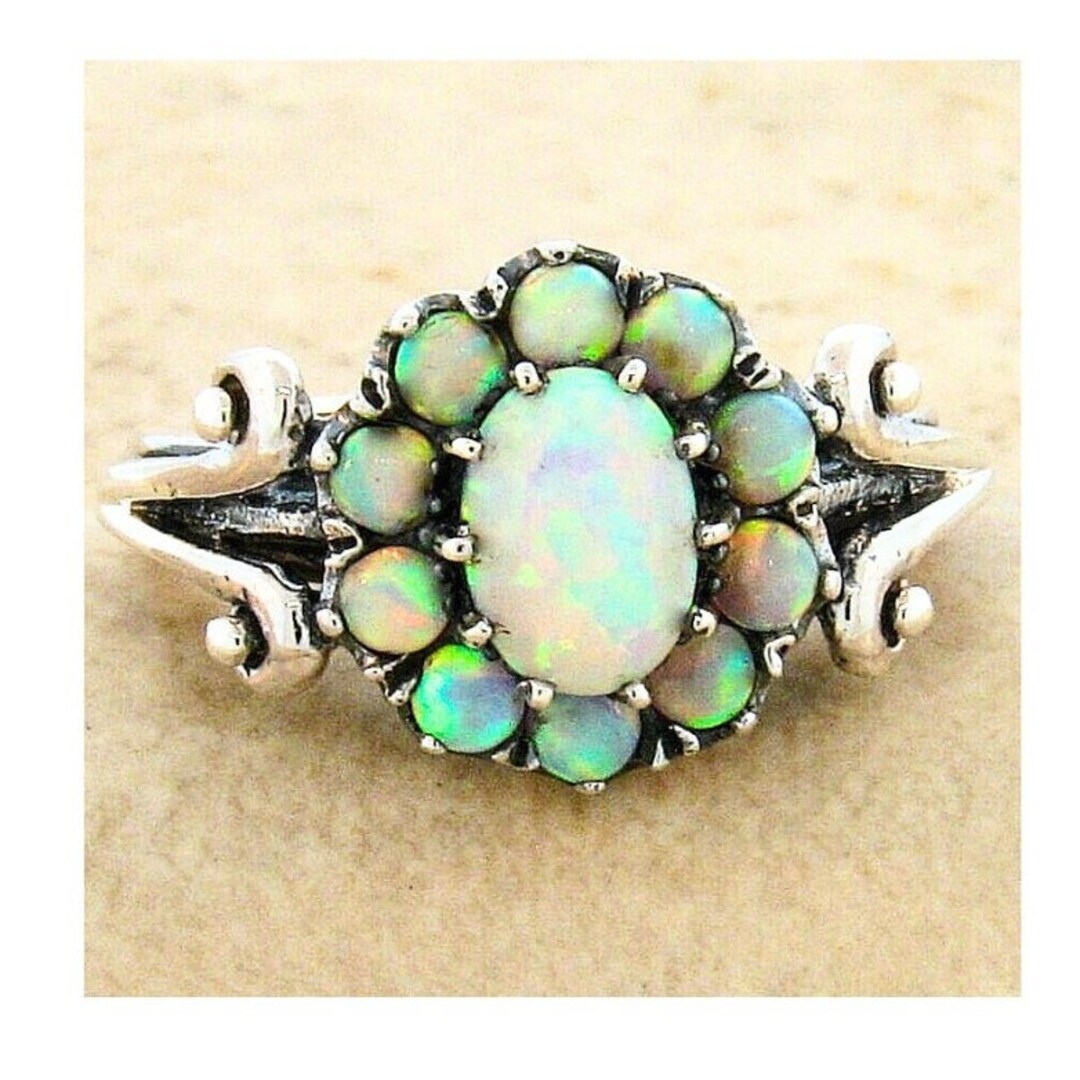 Vintage Estate Opal Flower Ring in 925 Solid Sterling Silver 464 - Etsy
