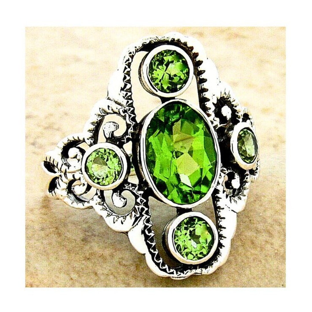 Vintage Estate Natural Peridot Filigree Ring in 925 Solid Sterling ...