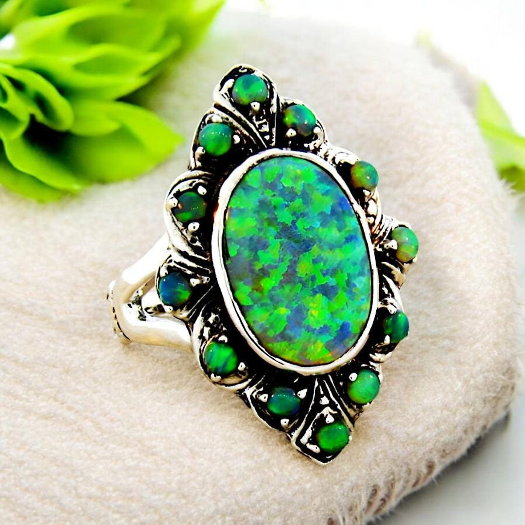 Vintage Green Fire Opal Ring, 925 Solid Sterling Silver Setting, Eye ...