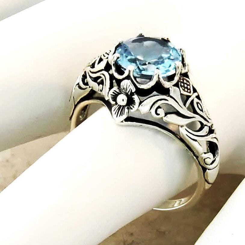 Antique Blue Zircon Ring - Etsy Antique Blue Zircon Ring - Etsy