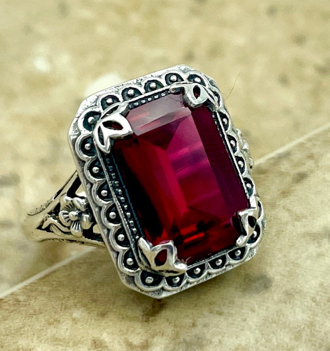 Ruby Ring in 925 Solid Sterling Silver - Solitaire Statement - July ...