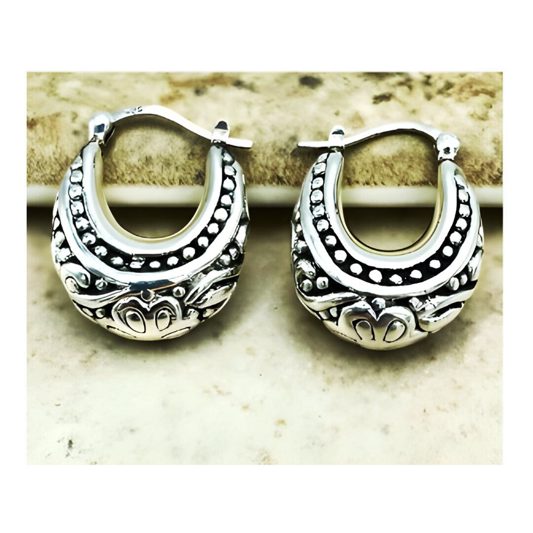 925 Sterling Silver Filigree Hoops Latch Back Earrings,comfortable All ...