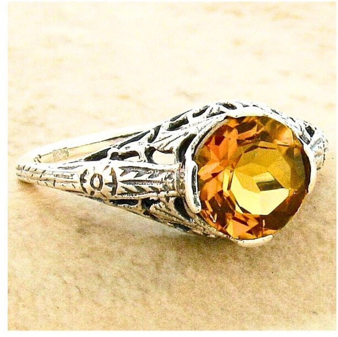 Vintage Estate Citrine Solitaire Filigree Ring in 925 Solid Sterling ...