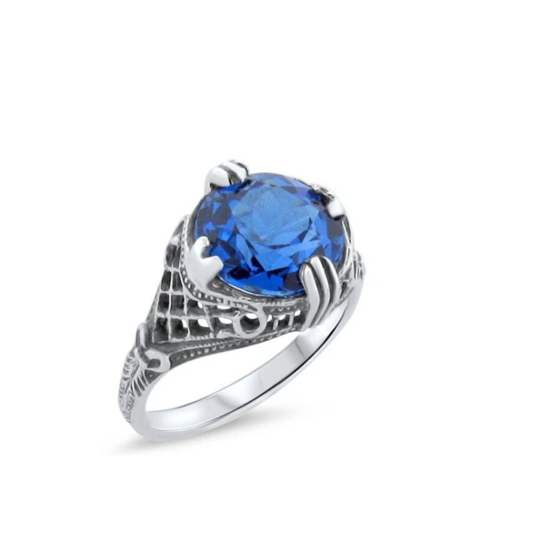 Vintage Filigree London Blue Topaz Ring: Bow Design, 925 Sterling ...