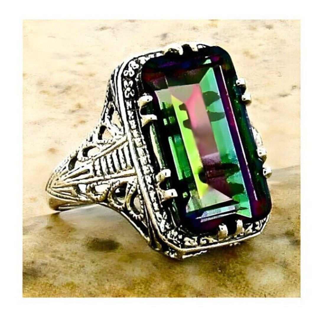 Vintage Estate 5.00 Carat Rainbow Mystic Quartz Solitaire Filigree Ring ...