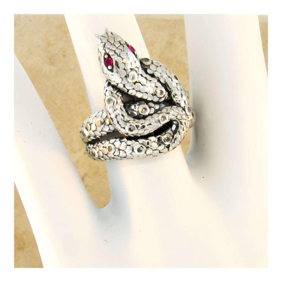 Vintage Estate Natural Ruby Eyed Snake Ring in 925 Solid Sterling ...