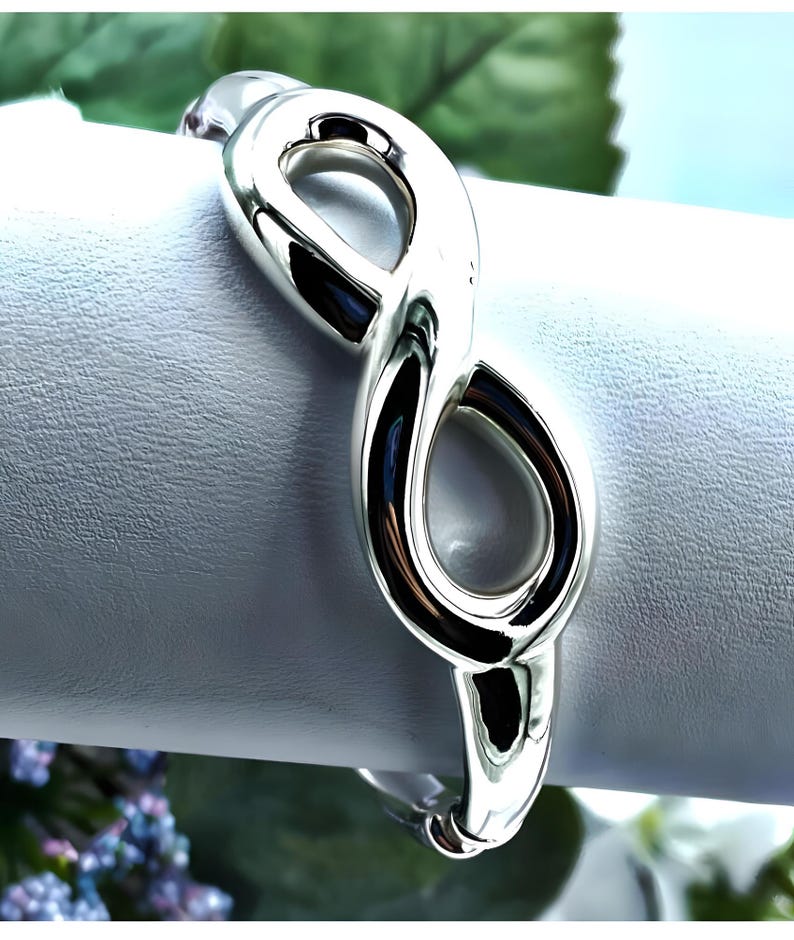 925 Sterling Silver Infinity Bangle: Lightweight Spring Hinged Bracelet ...