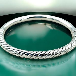 Twisted Silver Bracelet - 925 Sterling Lightweight Bangle - 6.5" Hinged ...