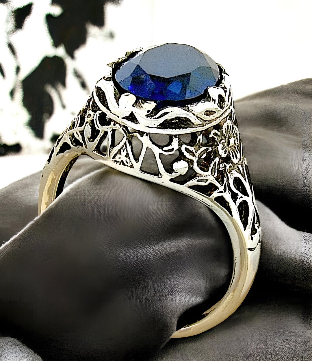 Vintage 2.50 Carat Lab Sapphire Solitaire Filigree Ring in 925 Solid ...