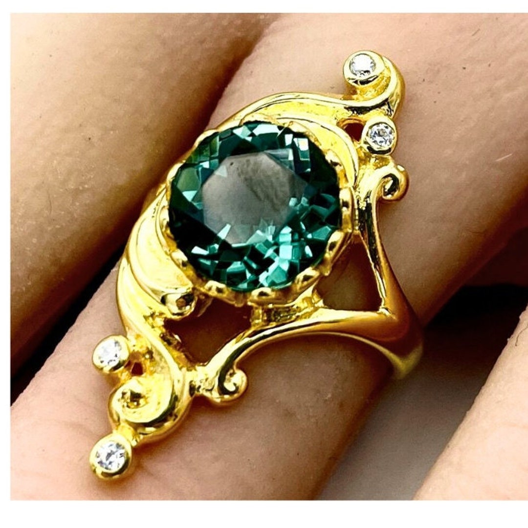 Vintage Sim. Emerald Ring 24K Gold Finish 925 Sterling Silver 1052 - Etsy