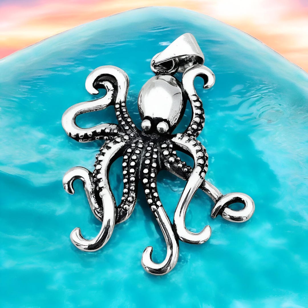 925 Sterling Silver Octopus Pendant, Sea Creature Necklace, Marine Life ...