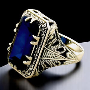 Vintage 7 Ct. Sim. Sapphire Ring: 925 Sterling Silver Filigree ...