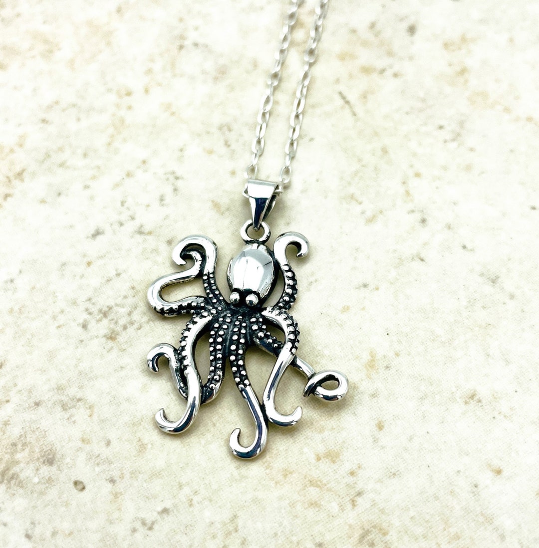 925 Sterling Silver Octopus Pendant, Sea Creature Necklace, Marine Life ...