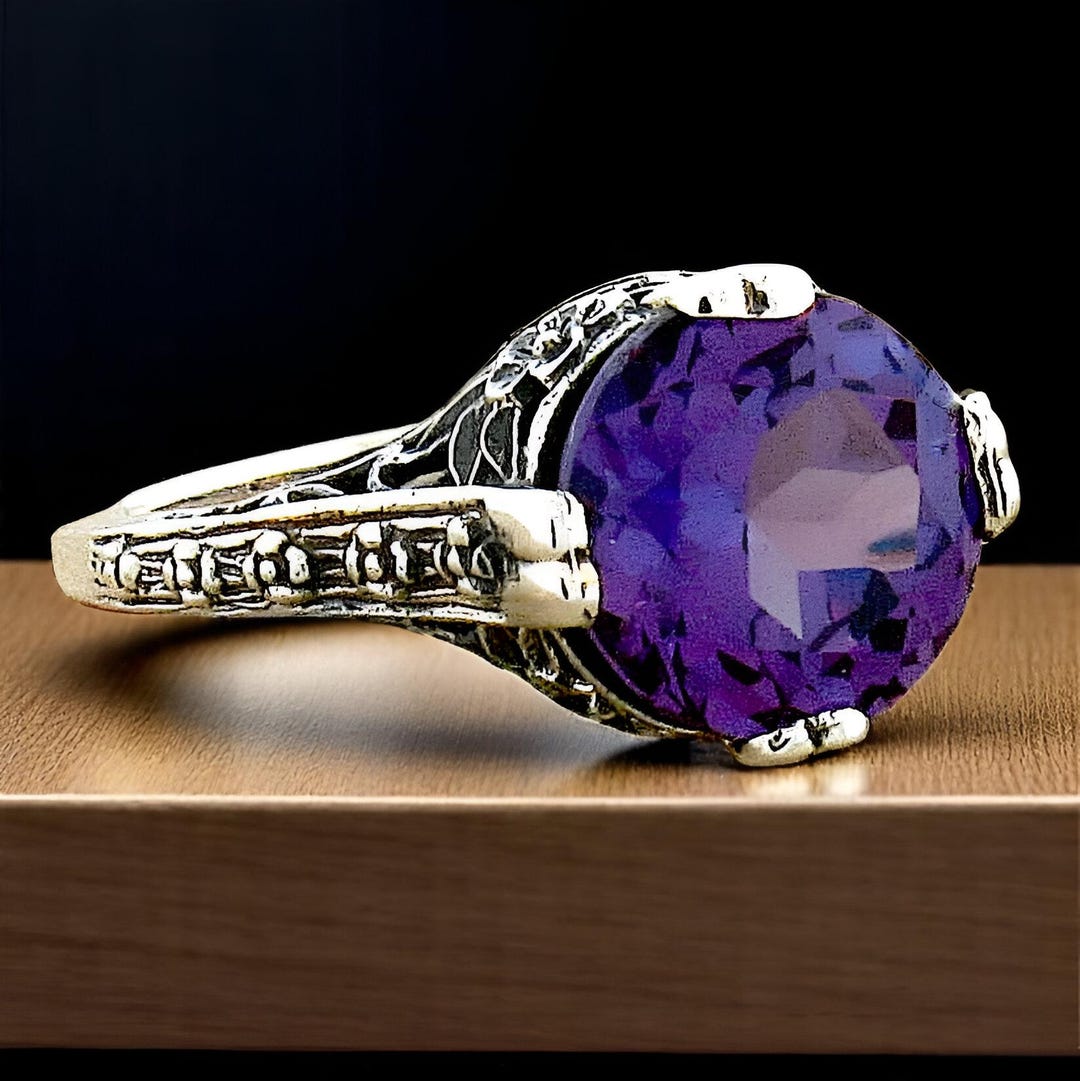 Vintage Alexandrite Solitaire Ring: Filigree 925 Sterling Silver 163 - Etsy