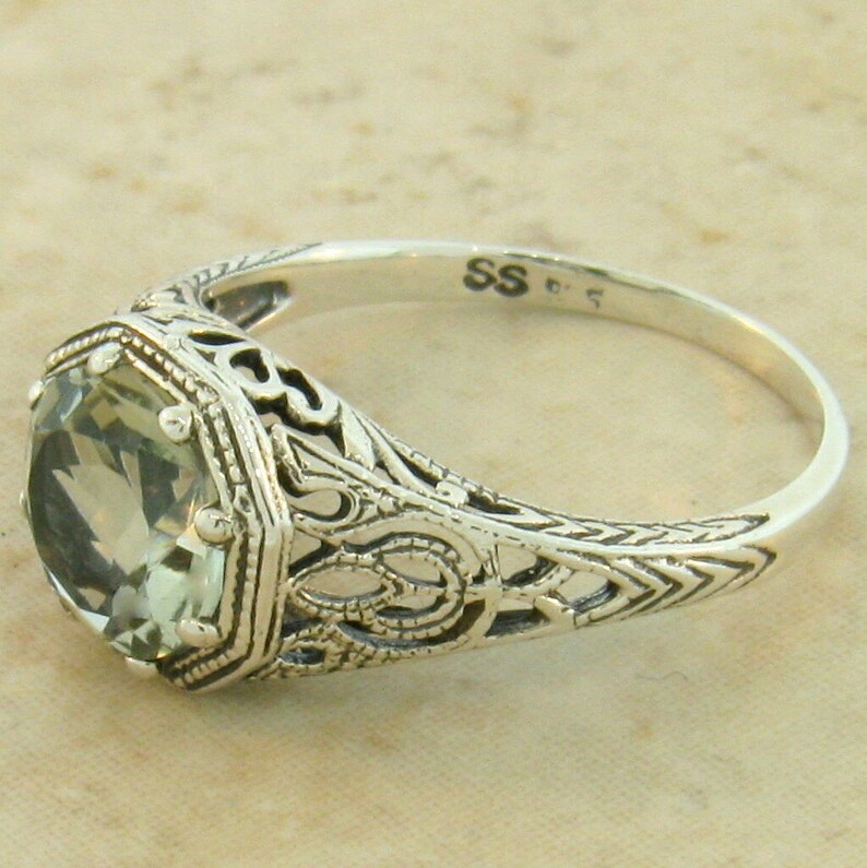 Vintage Estate Natural Green Amethyst Solitaire Filigree Ring - Etsy