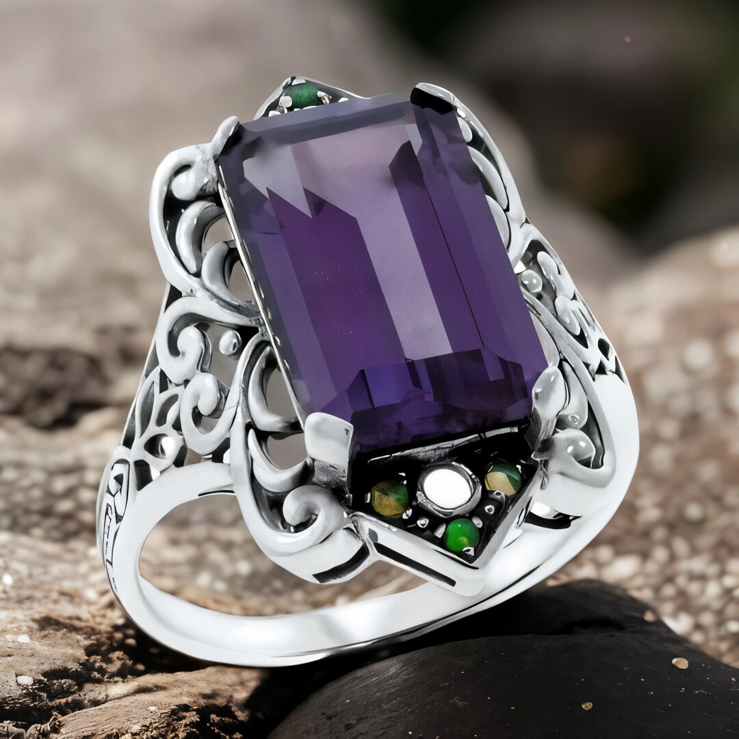 Vintage Alexandrite & Green Fire Opal Filigree Ring, 8.00 Carat 925 ...