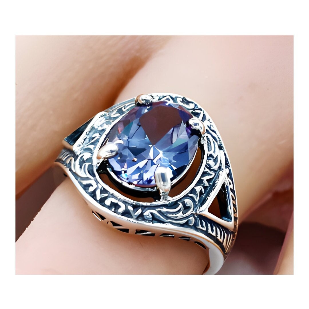 Vintage 3 Carat Alexandrite Solitaire Ring: Filigree 925 Sterling ...