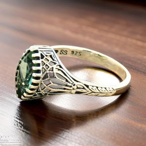 Vintage Estate Marquise Cut Sim. Emerald Solitaire Filigree Ring in 925 ...
