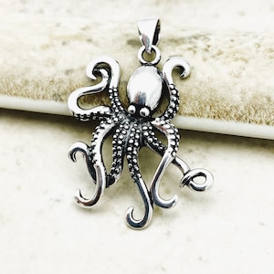 925 Sterling Silver Octopus Pendant, Sea Creature Necklace, Marine Life ...