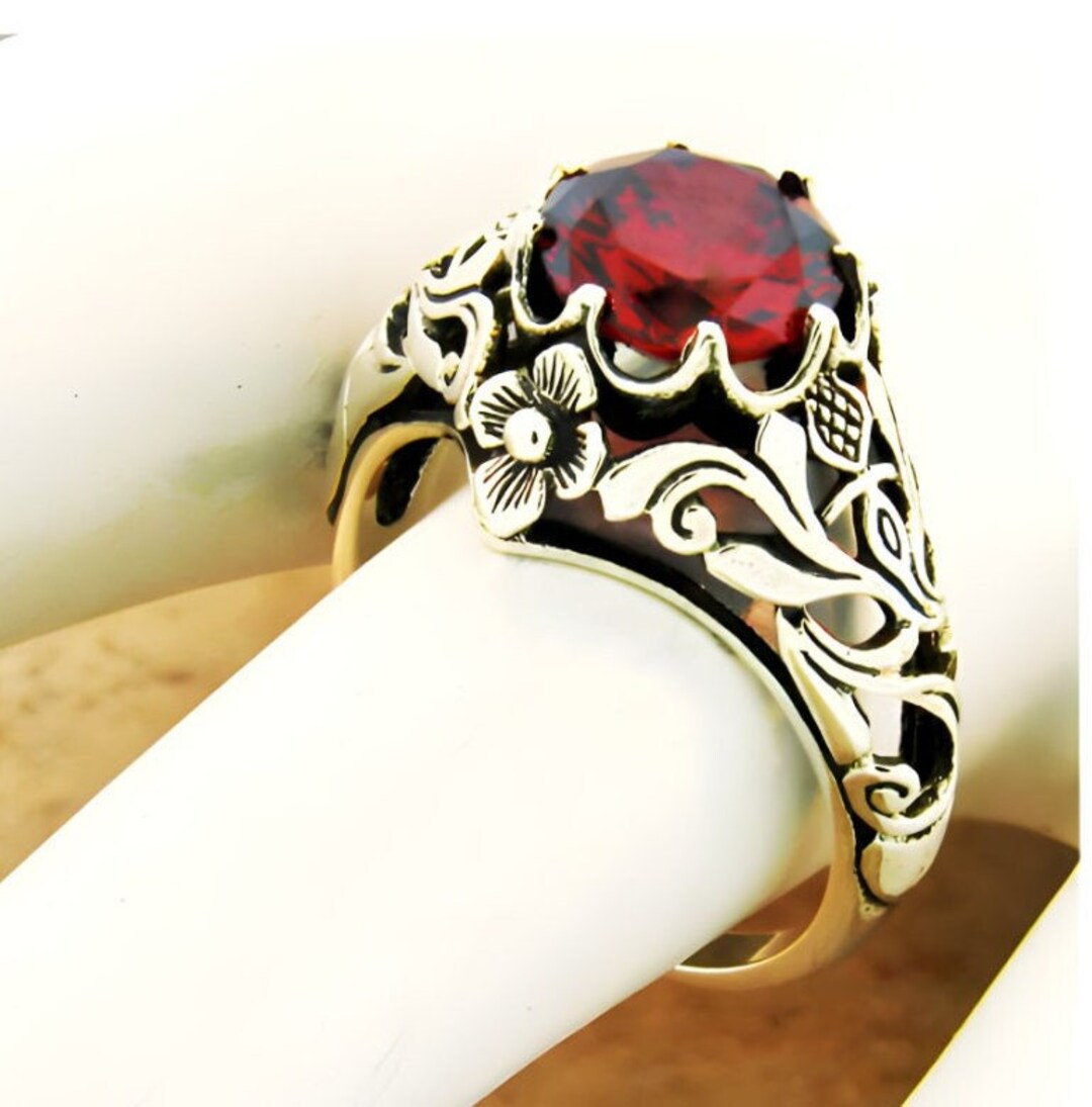 Ring Sizes 5 Through 12 "scottish Thistle" Garnet Solitaire Filigree ...