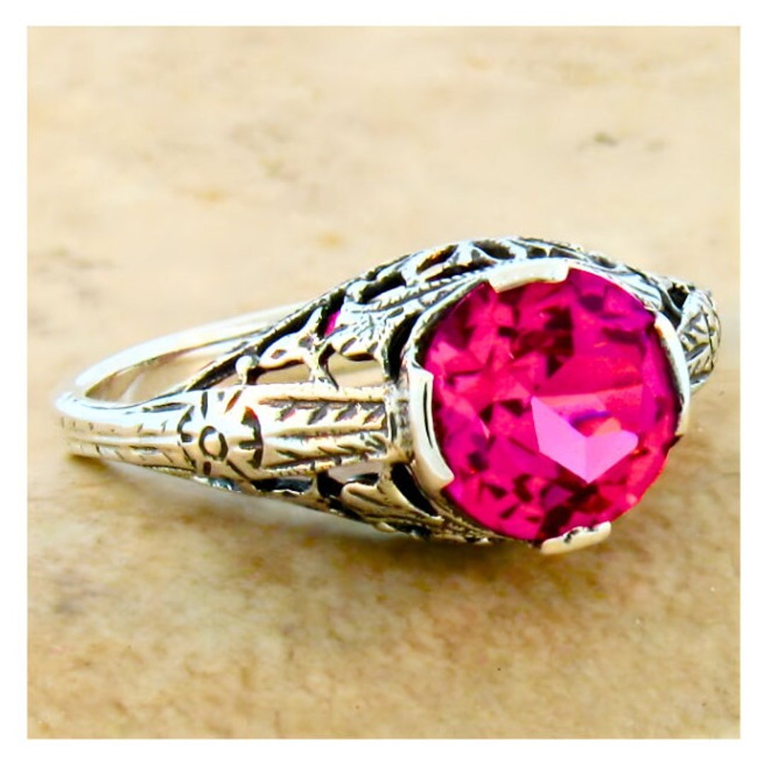 Vintage Red Lab Ruby Ring: Filigree 925 Sterling Silver Solitaire 175 ...