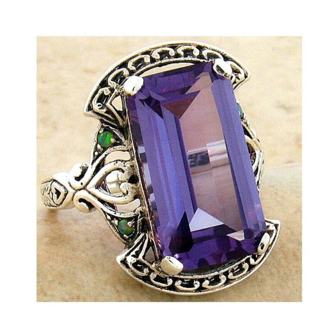 Vintage 9 Carat Alexandrite Heart Ring: 925 Sterling Silver Filigree ...