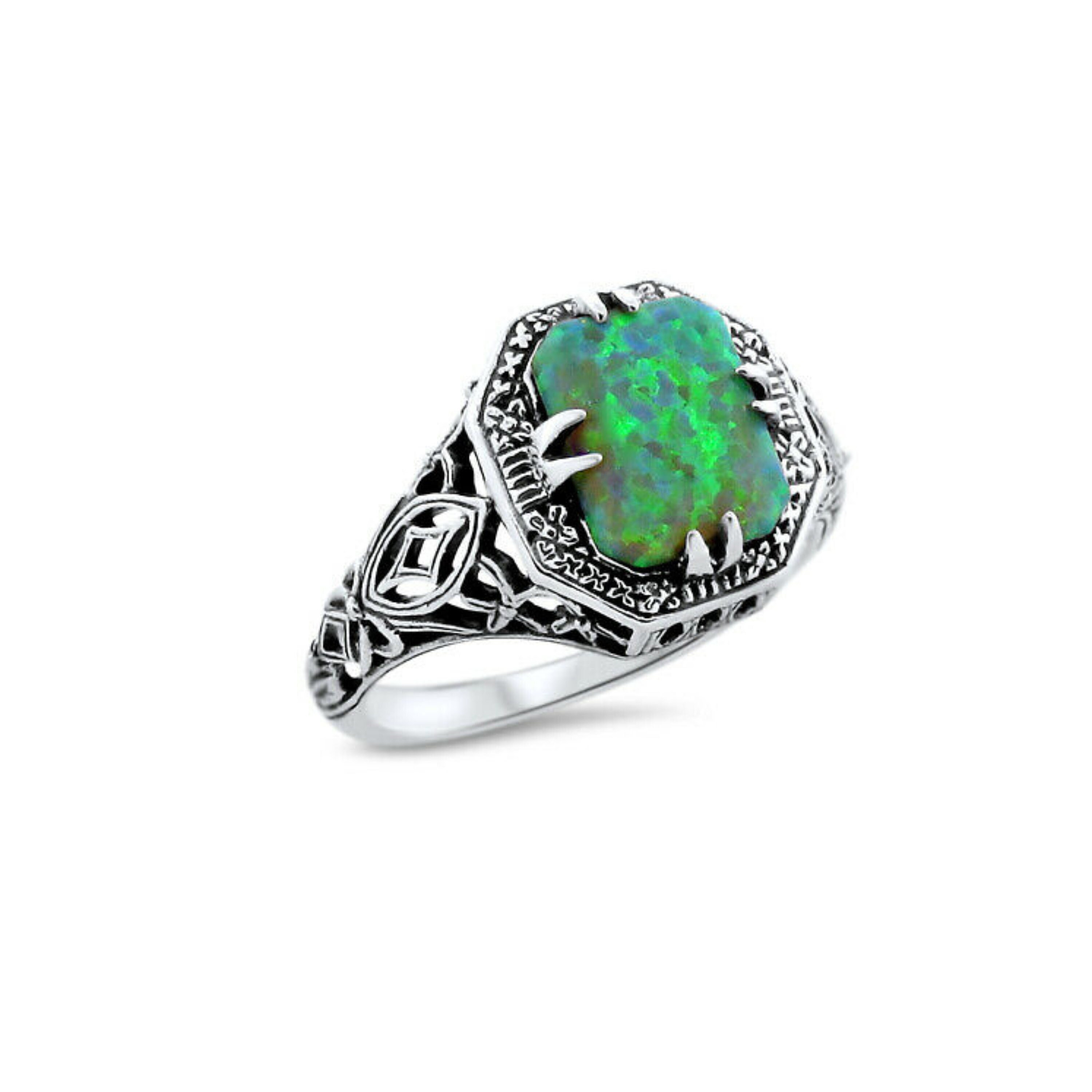Vintage Estate Green Fire Opal Solitaire Filigree Ring in 925 - Etsy