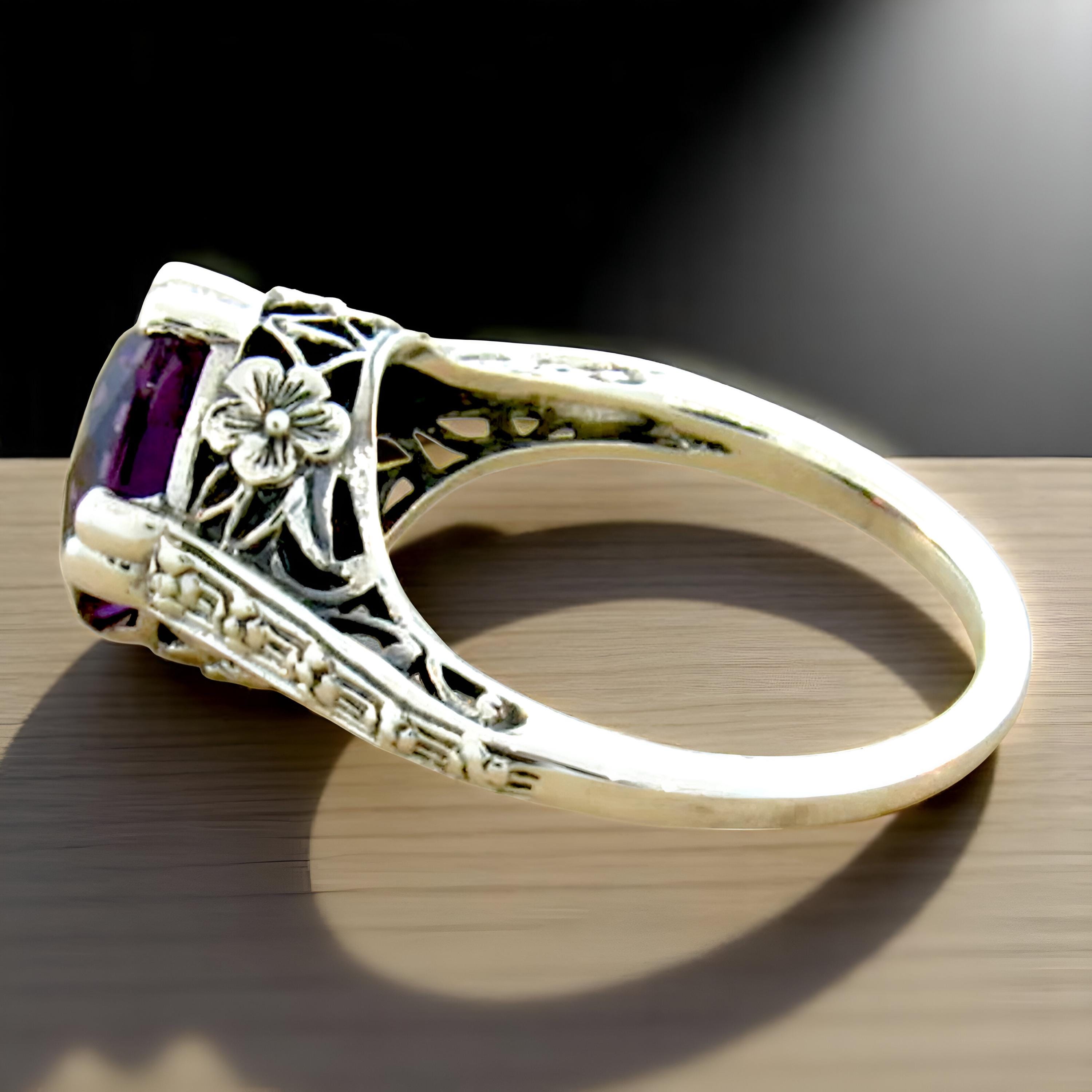 Vintage Alexandrite Solitaire Ring: Filigree 925 Sterling Silver 163 - Etsy