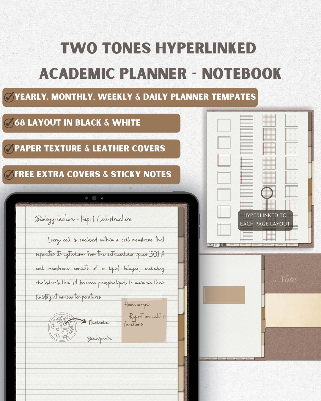 Academic Note Taking Planner Notebook-student Planner With Hyperlinked ...