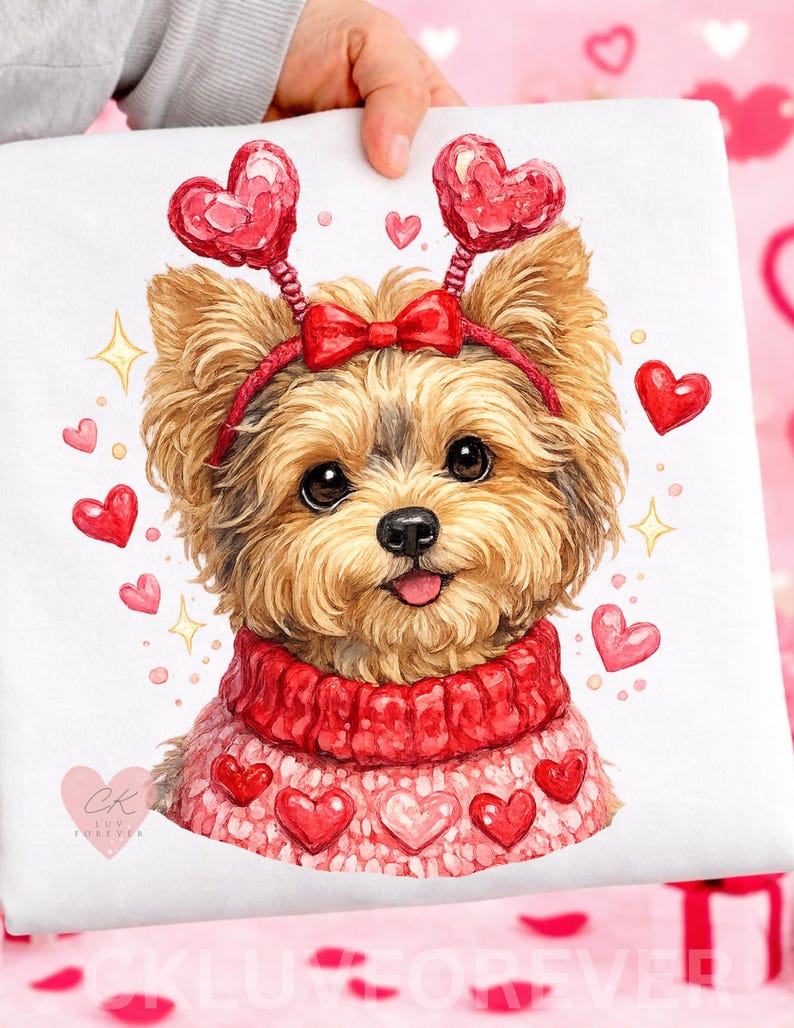 Valentine Yorkie PNG, Cute Dog Valentine Design, Hand Painted Dog ...
