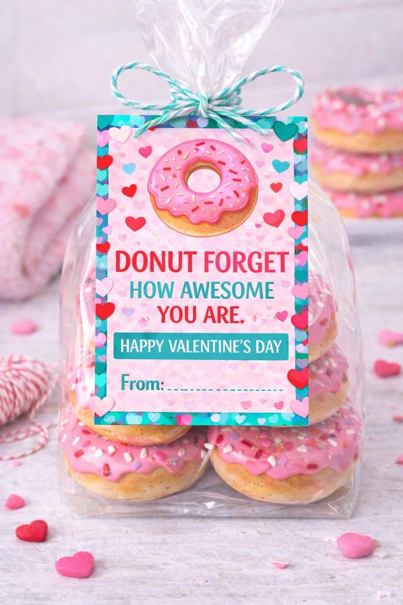 Donut Valentine Tags Printable | Editable Canva Valentine Treat Tags ...