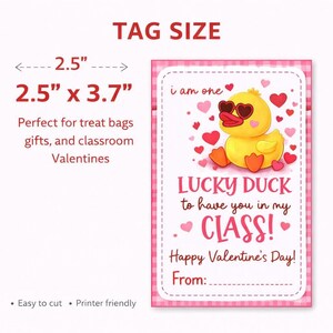 Lucky Duck Valentine Tags Printable | Classroom Valentine Gift Tags ...