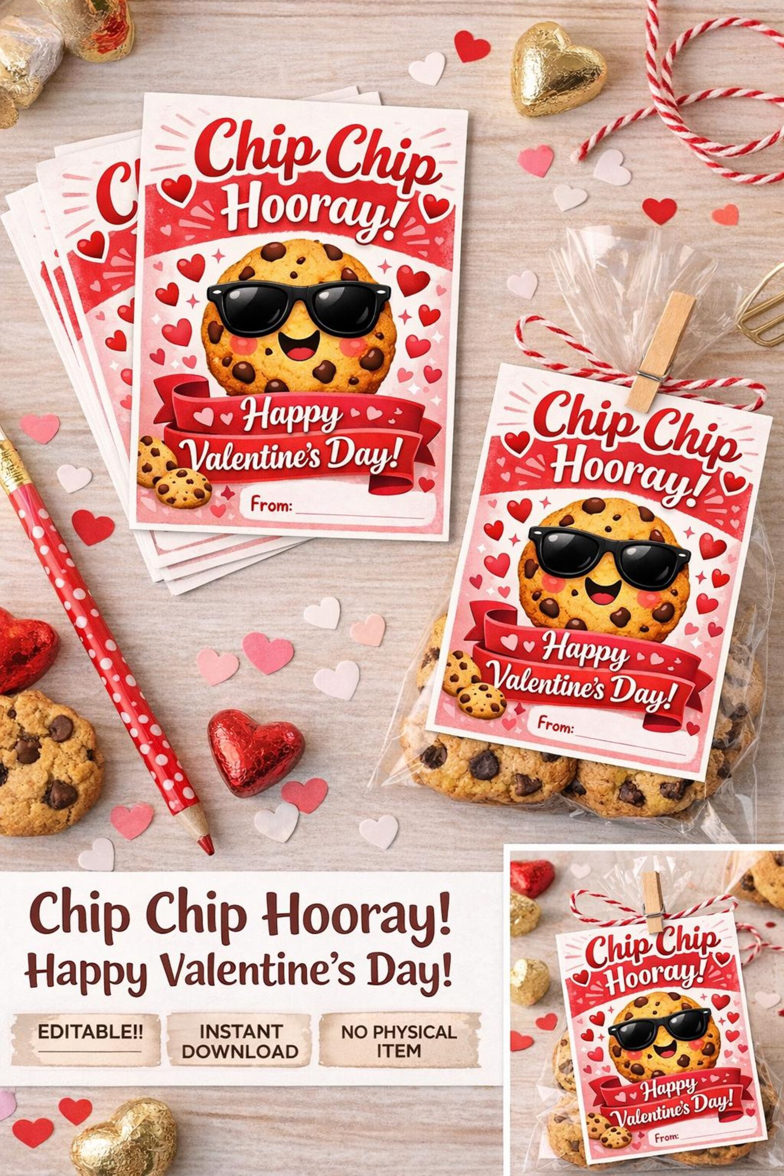 Chip Chip Hooray Valentine Tag Printable, Cookie Valentine Treat Tag ...