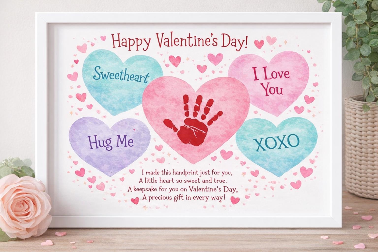 Valentine Handprint Art Printable, Kids Valentine Keepsake, Heart ...
