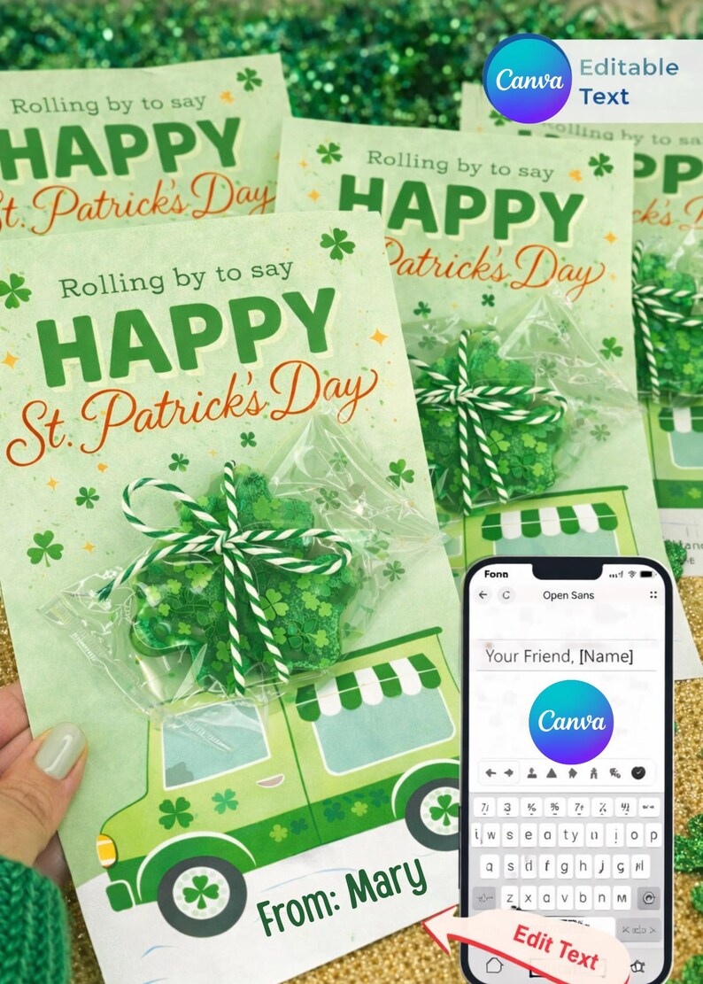 Editable St. Patrick’s Day Treat Tag, Printable Shamrock Candy Card ...