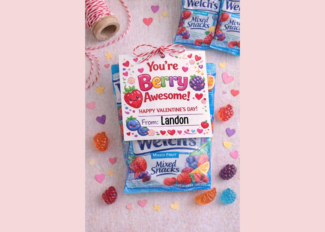 You’re Berry Awesome Valentine Tag Editable | Fruit Snack Valentine ...